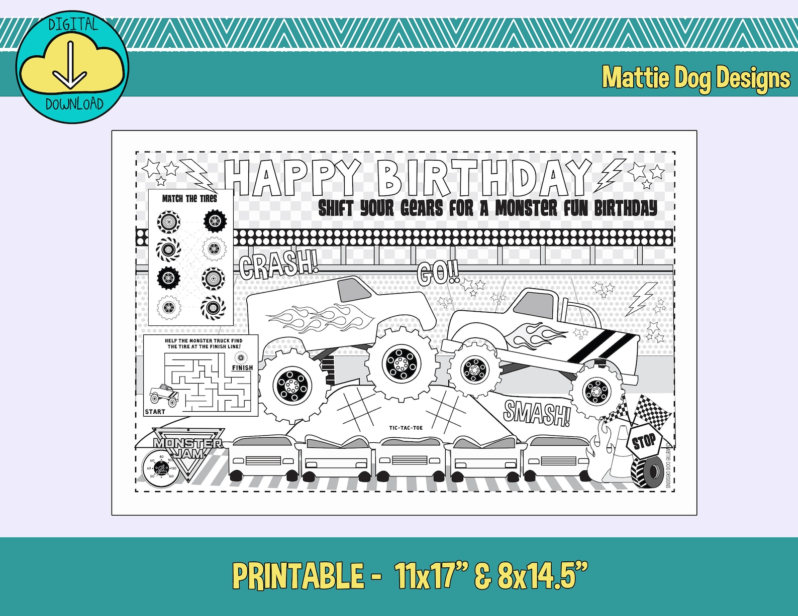 MONSTER Truck-kids Activity Placemat- Digital File Only - Etsy