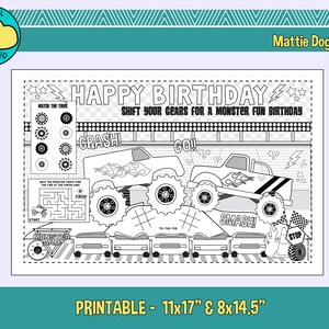 MONSTER Truck-kids Activity Placemat- Digital File Only - Etsy