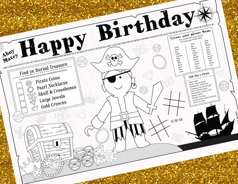 PIRATE PARTY- Kids Activity Placemat- Digital File Only - Etsy