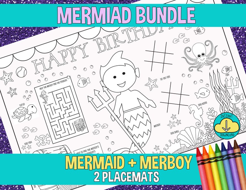MERMAID & MERBOY PARTY- Kids Activity Placemat- Digital File Only - Etsy