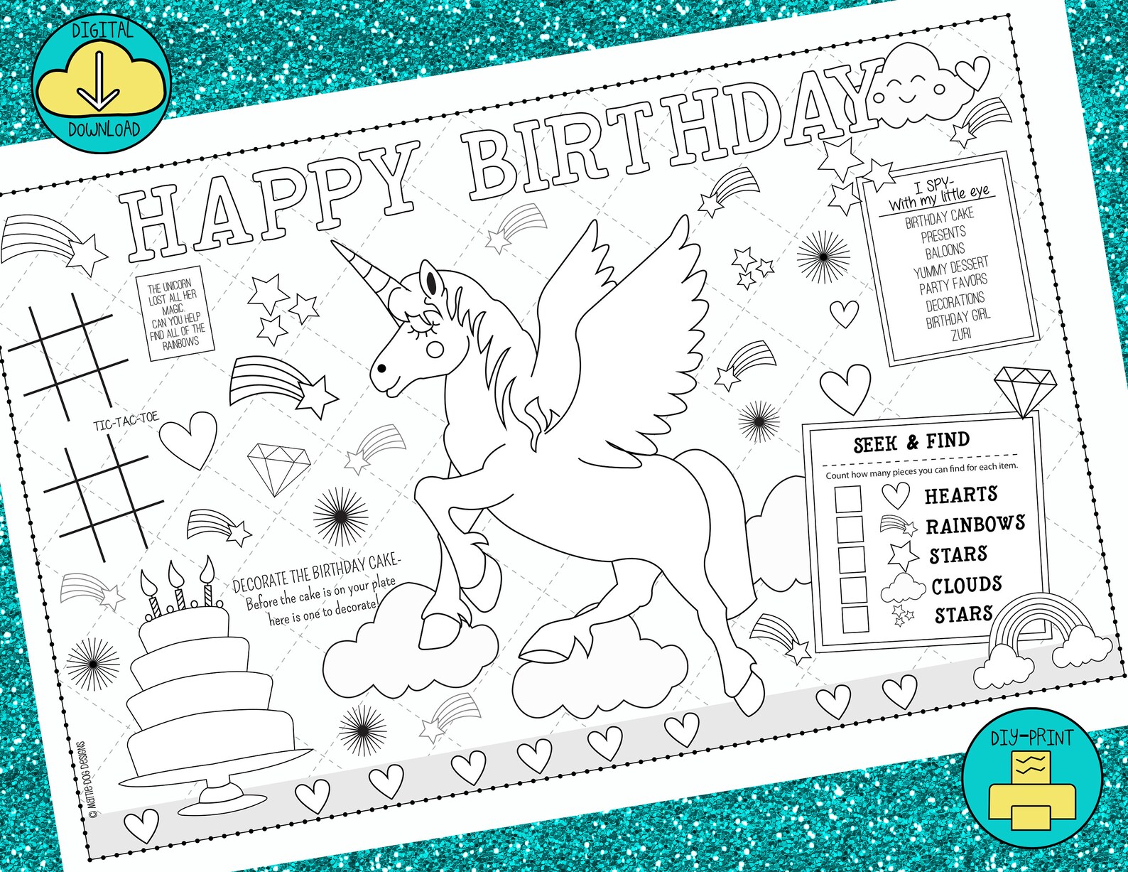 UNICORN Party-kids Activity Placemat Digital File Only - Etsy
