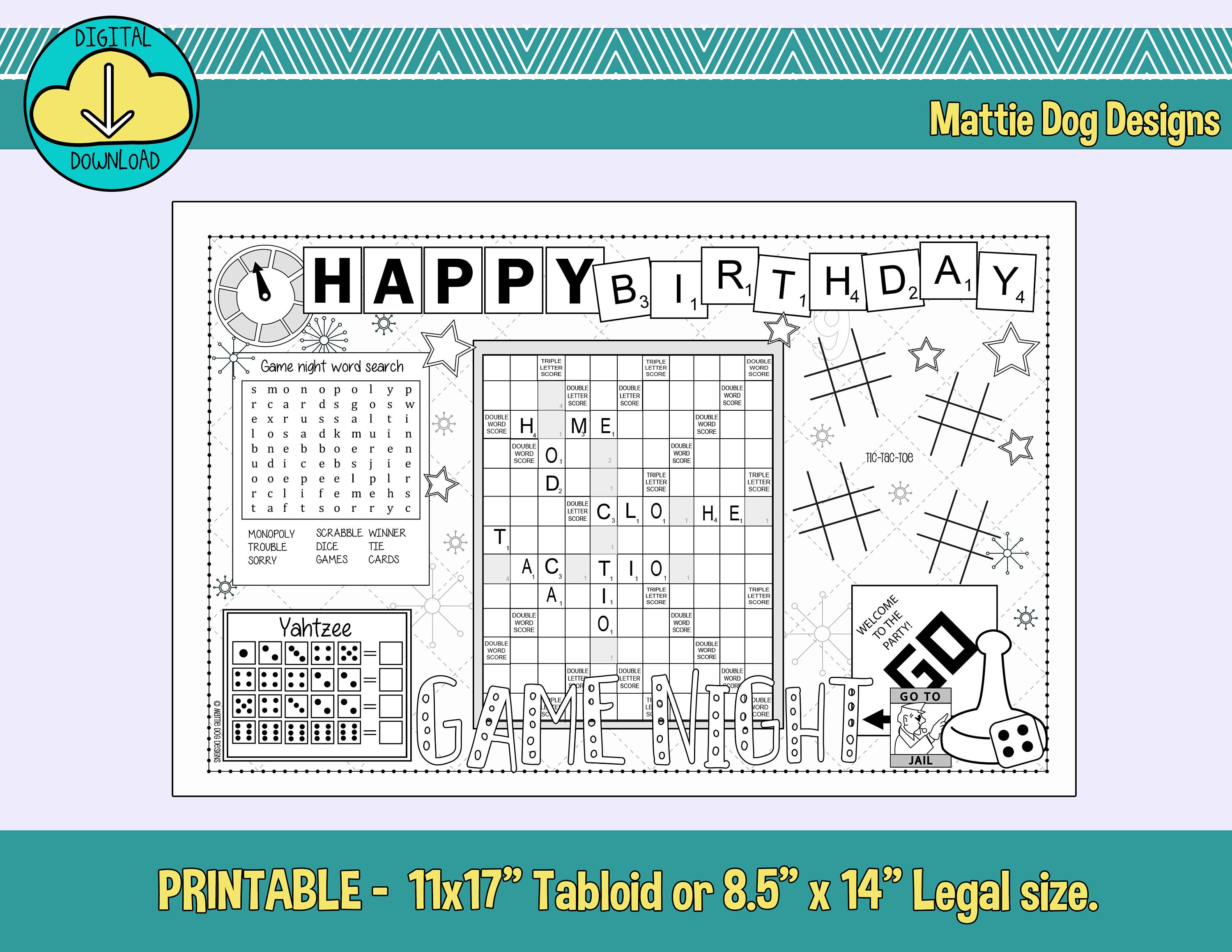 GAME NIGHT Party-kids Activity Placemat- Digital File Only - Etsy