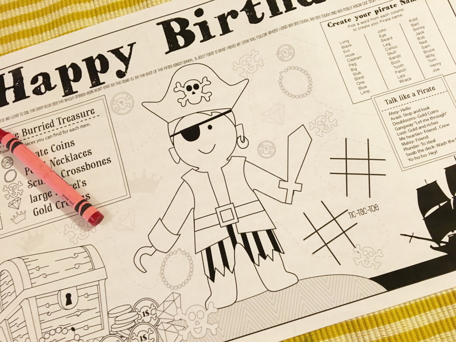 PIRATE PARTY- Kids Activity Placemat- Digital File Only - Etsy