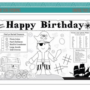 PIRATE PARTY Kids activity placemat Digital file only | Etsy