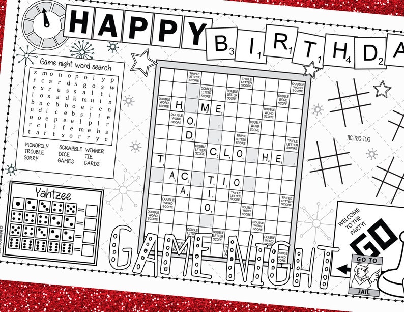 GAME NIGHT Party-kids Activity Placemat- Digital File Only - Etsy