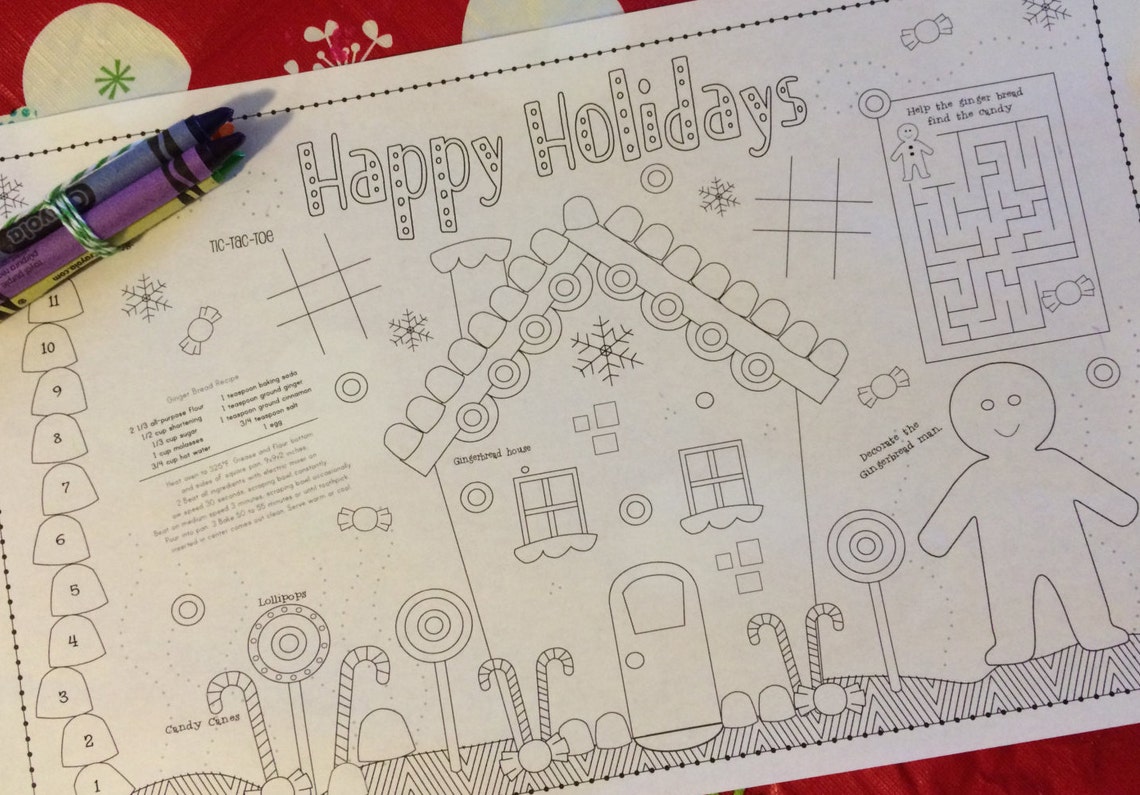 GINGERBREAD Kids Activity Placemat Digital File Only (Instant Download ...