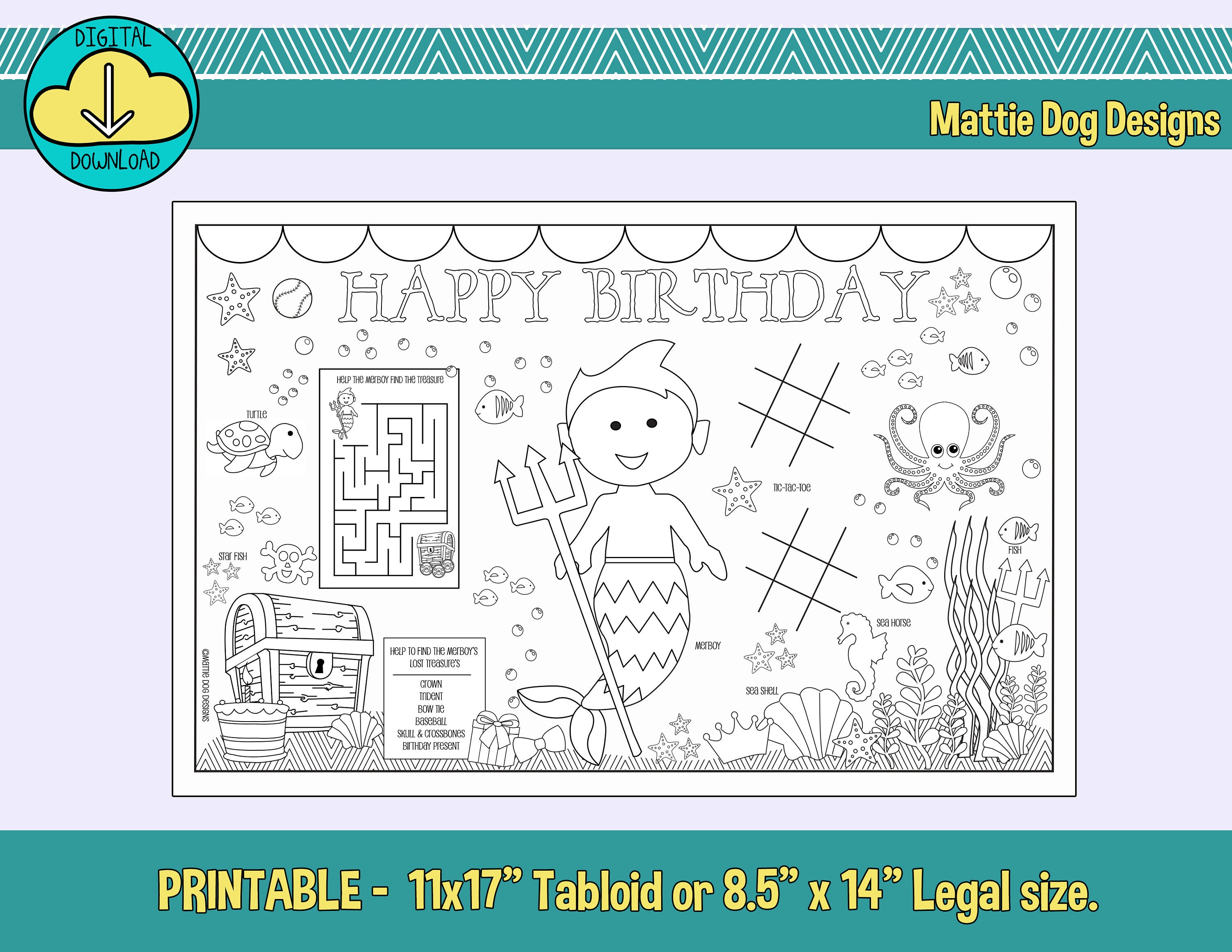 MERMAID & MERBOY PARTY- Kids Activity Placemat- Digital File Only - Etsy