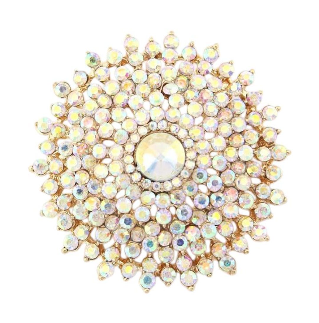 Round Brooch Iridescent | Crystal Brooches Pins | Wedding Bridal Gown ...