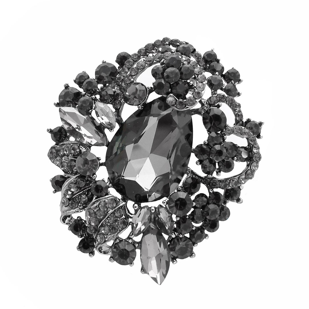 Black Crystal Brooch, Classy Black Brooches Pins Women, Dress Pin ...