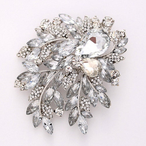 Long Rhinestone Embellishment Pin Silver Rhinestone Brooch Big Etsy