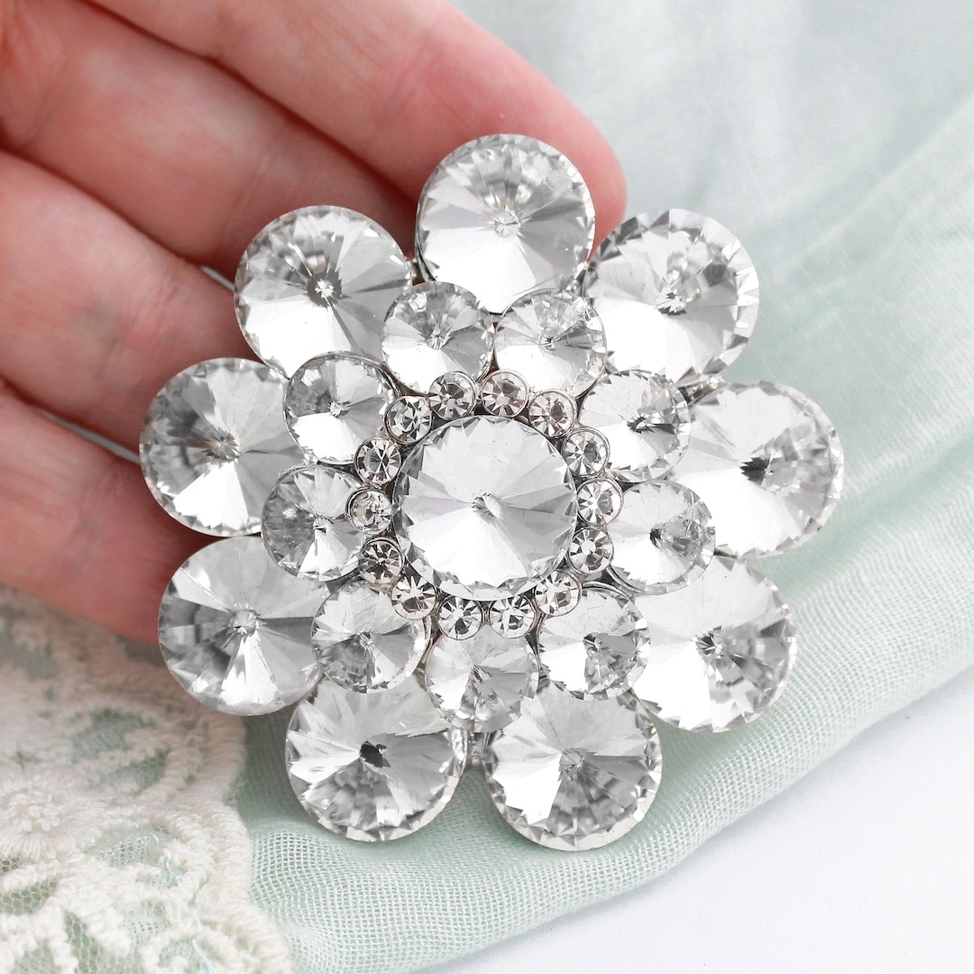 Large Clear Crystal Brooch, Rhinestone Brooches Pins, Silver Wedding ...