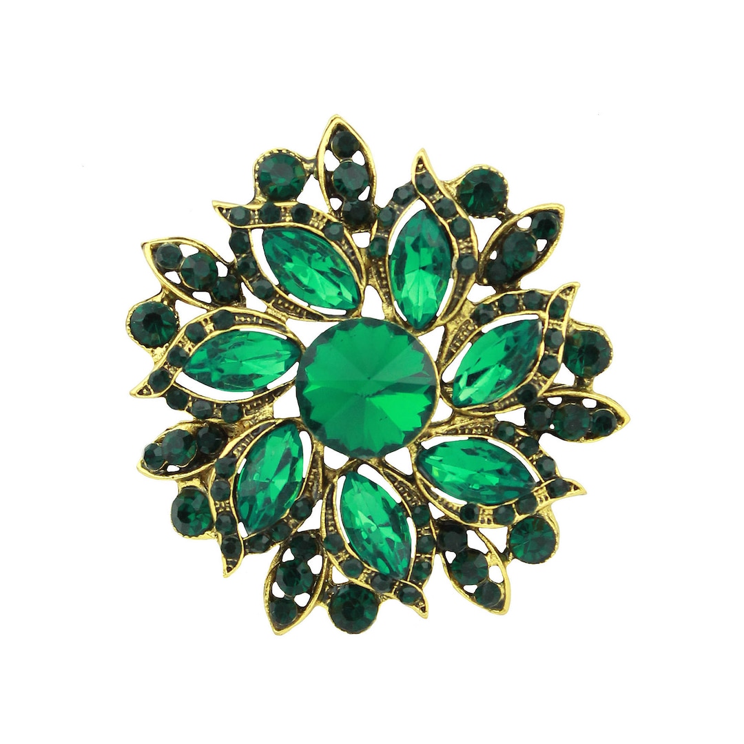 Rhinestone Green Brooch, Party Dress Pin, Gold Green Brooches Pins ...