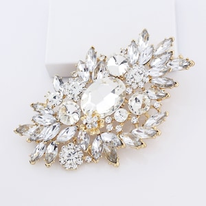 Crystal Gold Brooch, Large 4 Inch Brooch, Rhinestone Brooches, Chunky ...