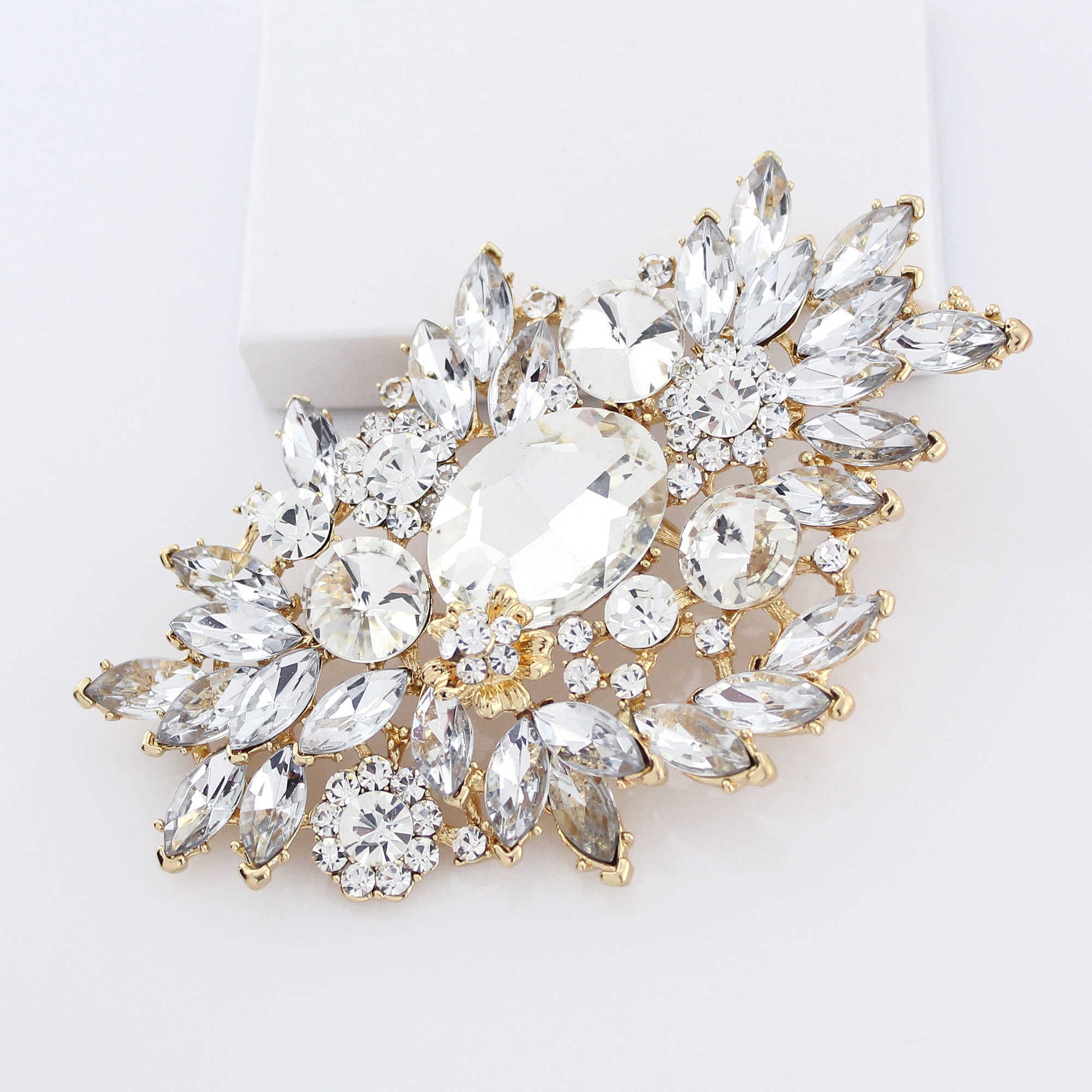 Crystal Gold Brooch Large 4 Inch Brooch Rhinestone Brooches - Etsy UK