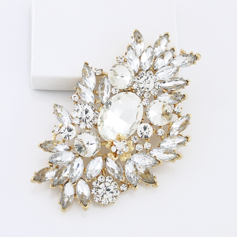 Crystal Gold Brooch Large 4 inch Brooch Rhinestone Brooches | Etsy