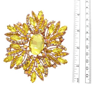 Large Yellow Rhinestone Brooch, Party Dress Pin Brooch, Yellow Crystals ...