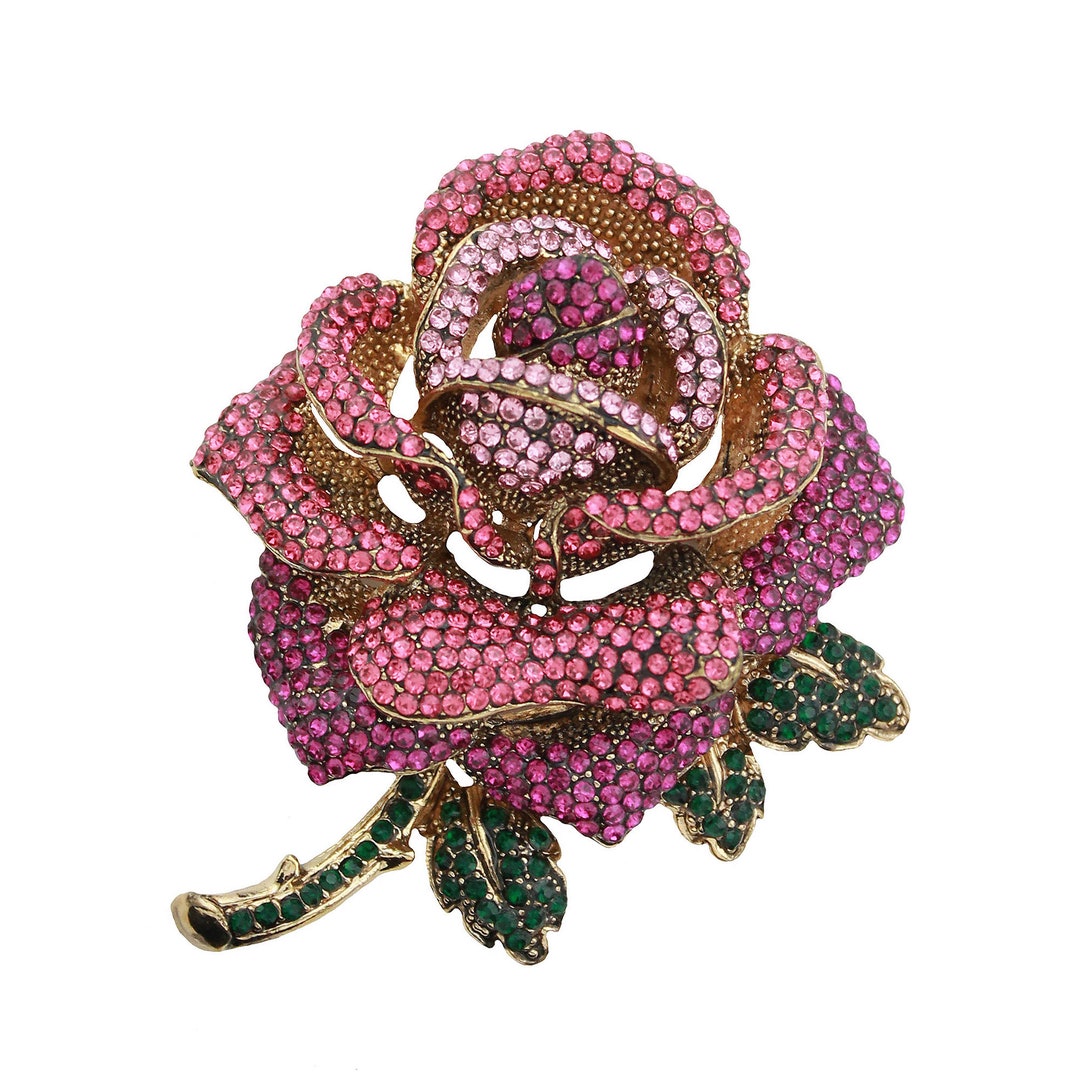 Large Crystal Rose Brooch Pink Rhinestone Brooches Pin Clips Women ...