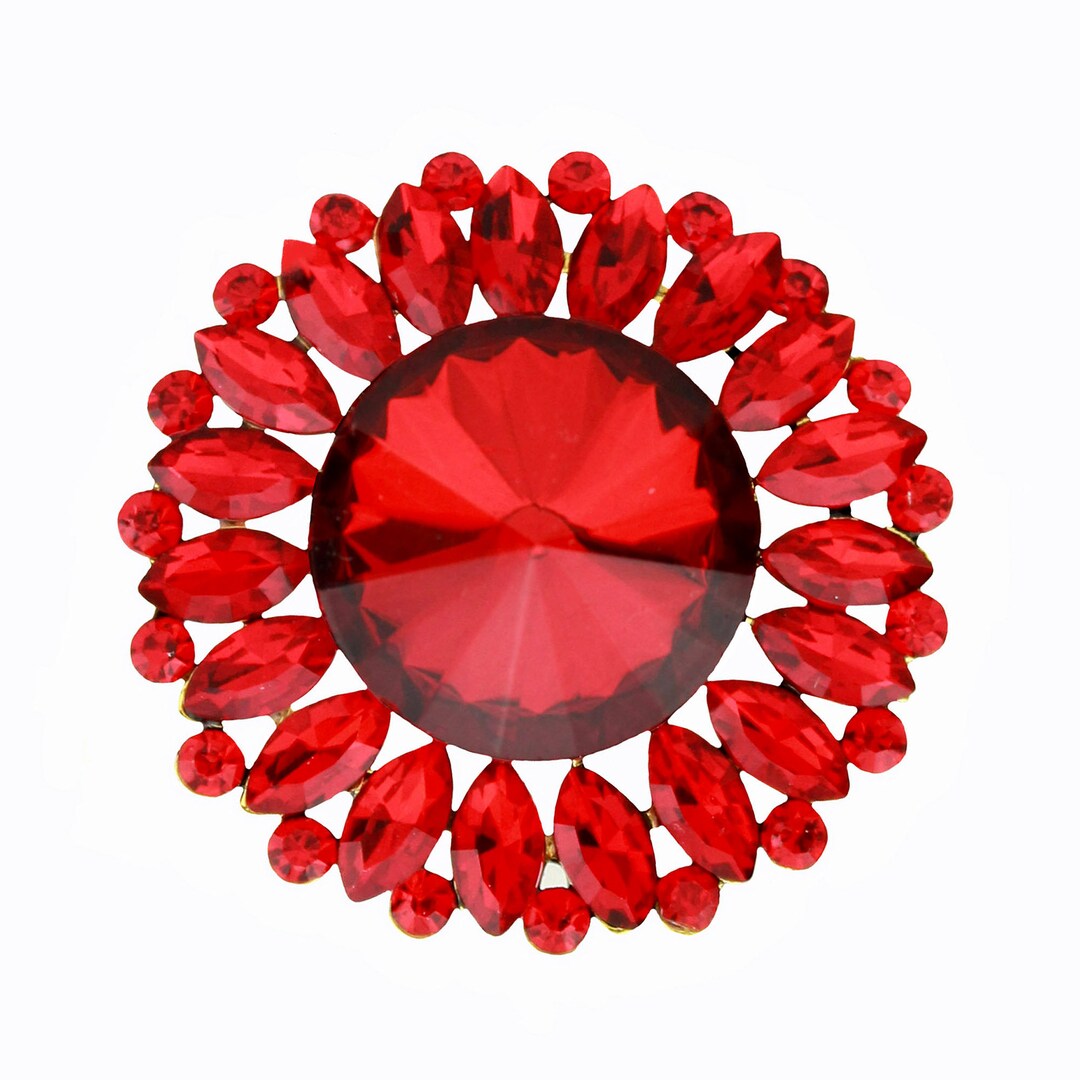 Round Red Crystal Brooch, Red Brooches Pins Women, Gold Metal Red ...