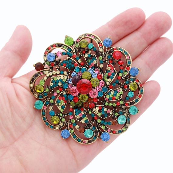 Large Round Rhinestone Brooch Rainbow Crystal Brooches Pins - Etsy