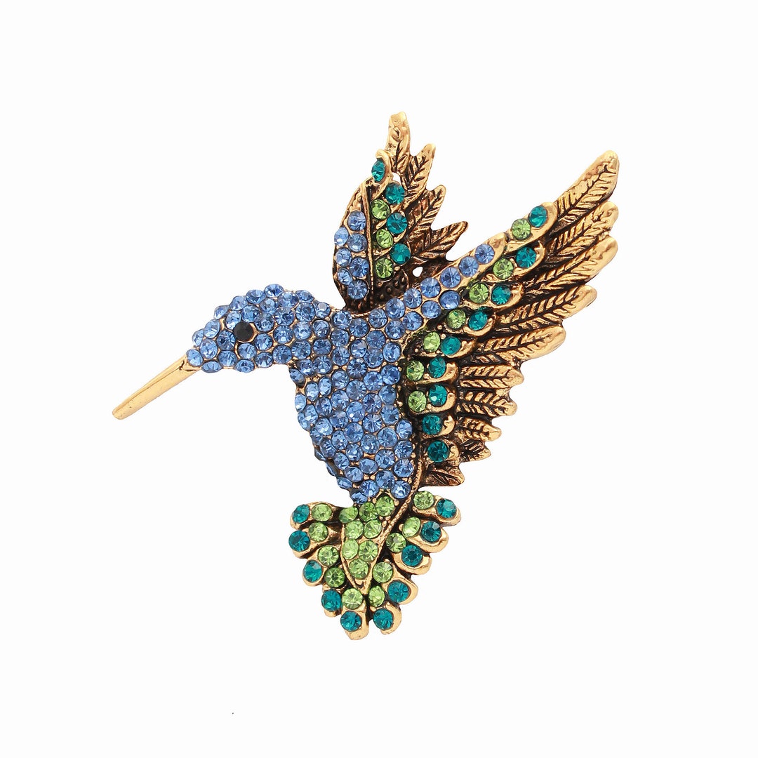 Crystal Hummingbird Brooch, Green Blue Brooches Pins, Rhinestone Blue ...