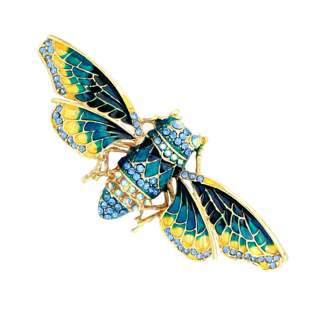 Rhinestone Cicada Brooch: Gold Indigo Blue Insect Pin - Etsy