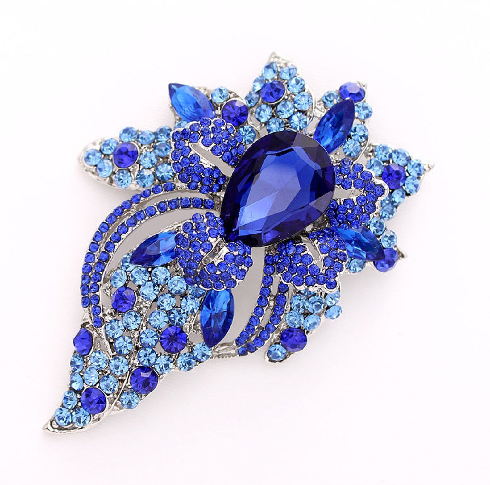 Large Blue Brooch Bridal Bridesmaid Brooch Evening Dress Pin - Etsy