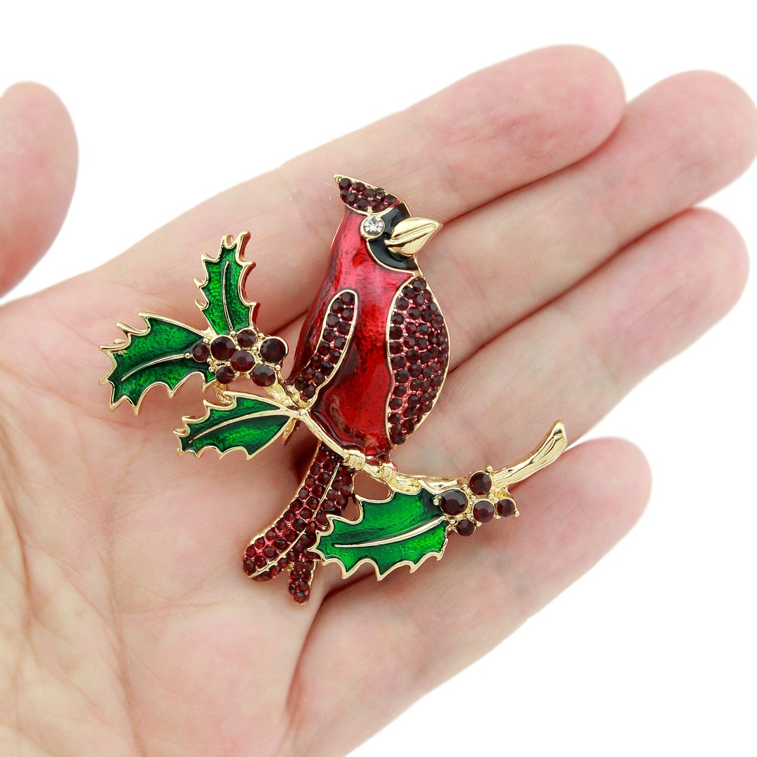 Christmas Bird Brooch, Rhinestone Brooches Pins Women, Holly Leaf ...