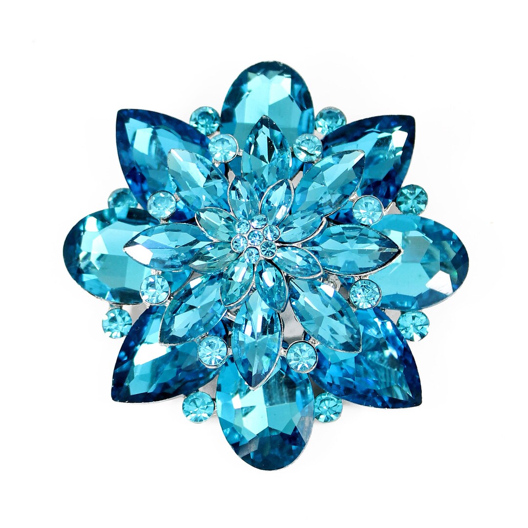 Large Blue Crystal Brooch, Blue Brooches 3 Inch, Chunky Dimensional ...