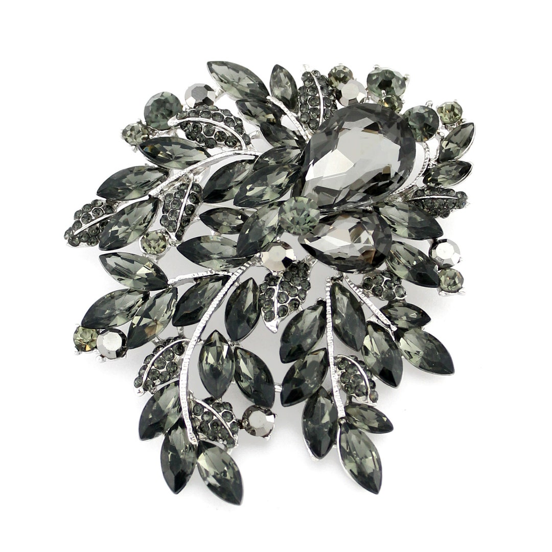 Dress Brooch, Large Black Rhinestone Brooch, Sash Pin, Crystal Black ...