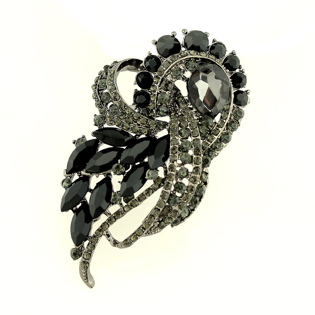 Crystal Black Brooch, Dress Pin Broach Accessory, Black Rhinestone ...