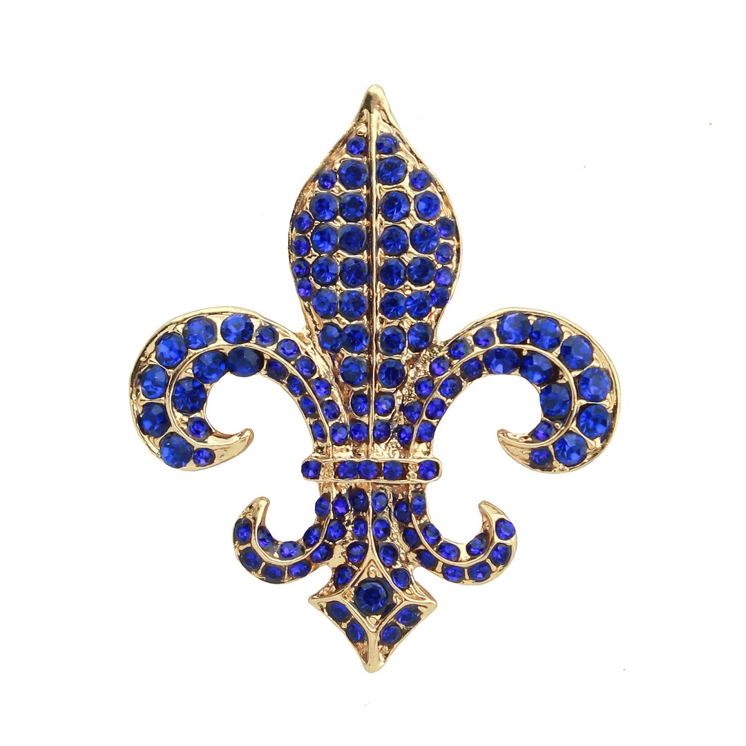 Gold Blue Fleur De Lis Brooch, Sapphire Blue Crystal Brooches Pins ...