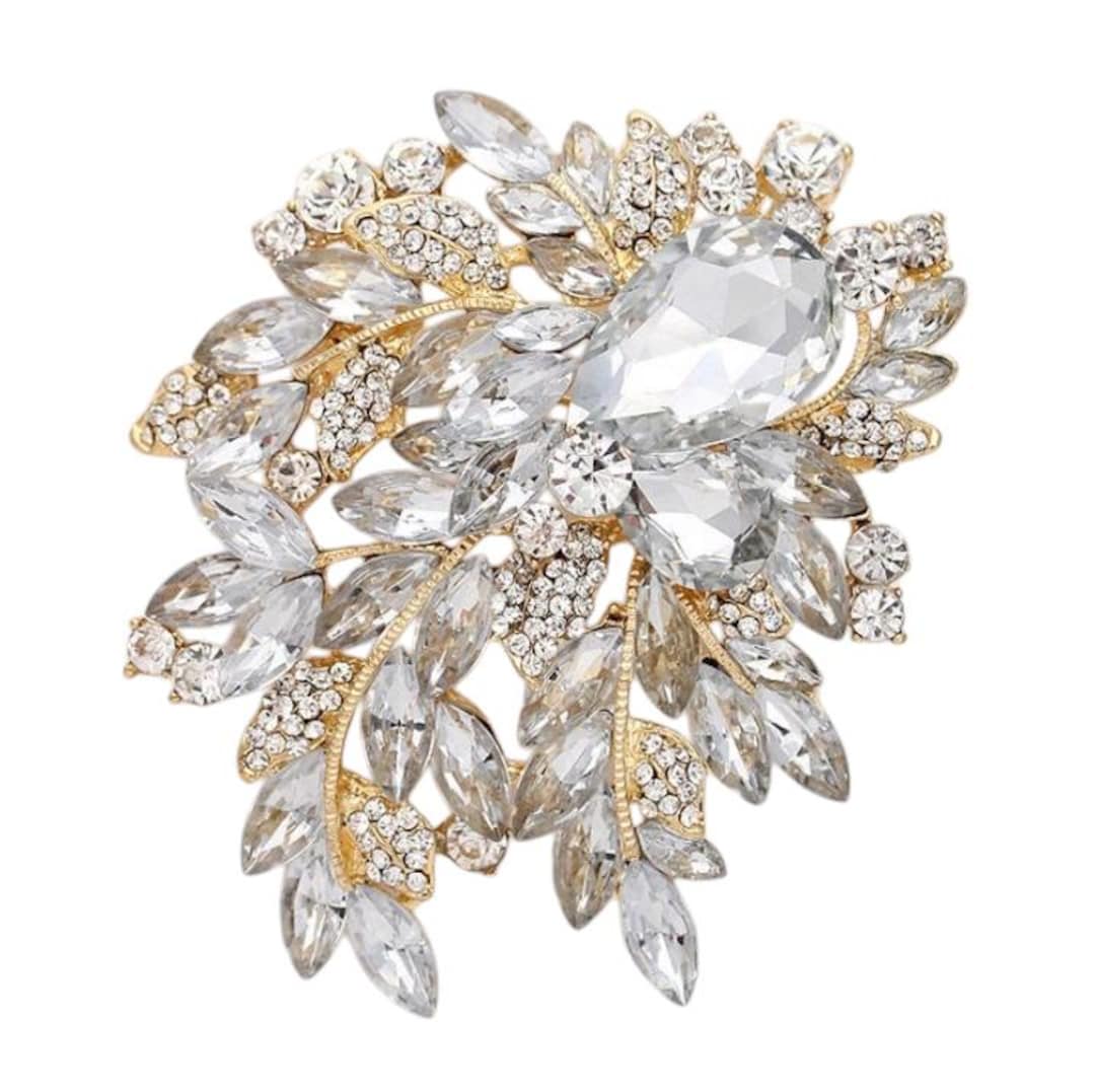 Large Crystal Rhinestone Brooch: Gold Bridal Dress Pin - Etsy