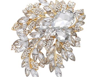 Crystal Gold Brooch, Large 4 Inch Brooch, Rhinestone Brooches, Chunky ...