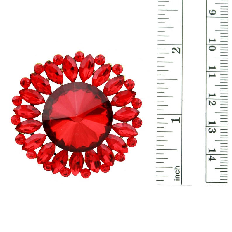 Round Red Crystal Brooch Red Brooches Pins Women Gold Metal - Etsy