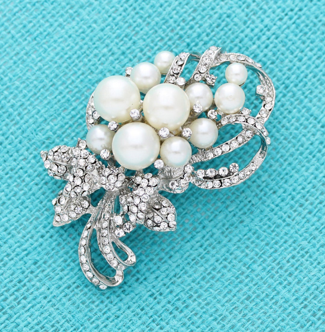 Crystal Pearl Brooch Wedding Bouquet Pins Broaches Etsy