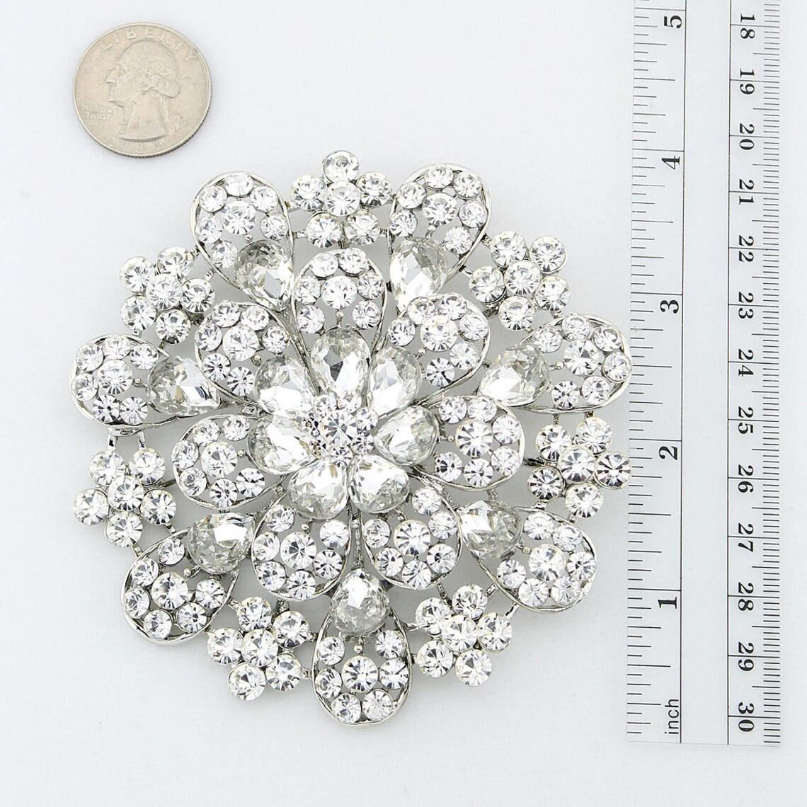 Large Rhinestone Brooch Bridal Brooch Pin Silver Metal - Etsy