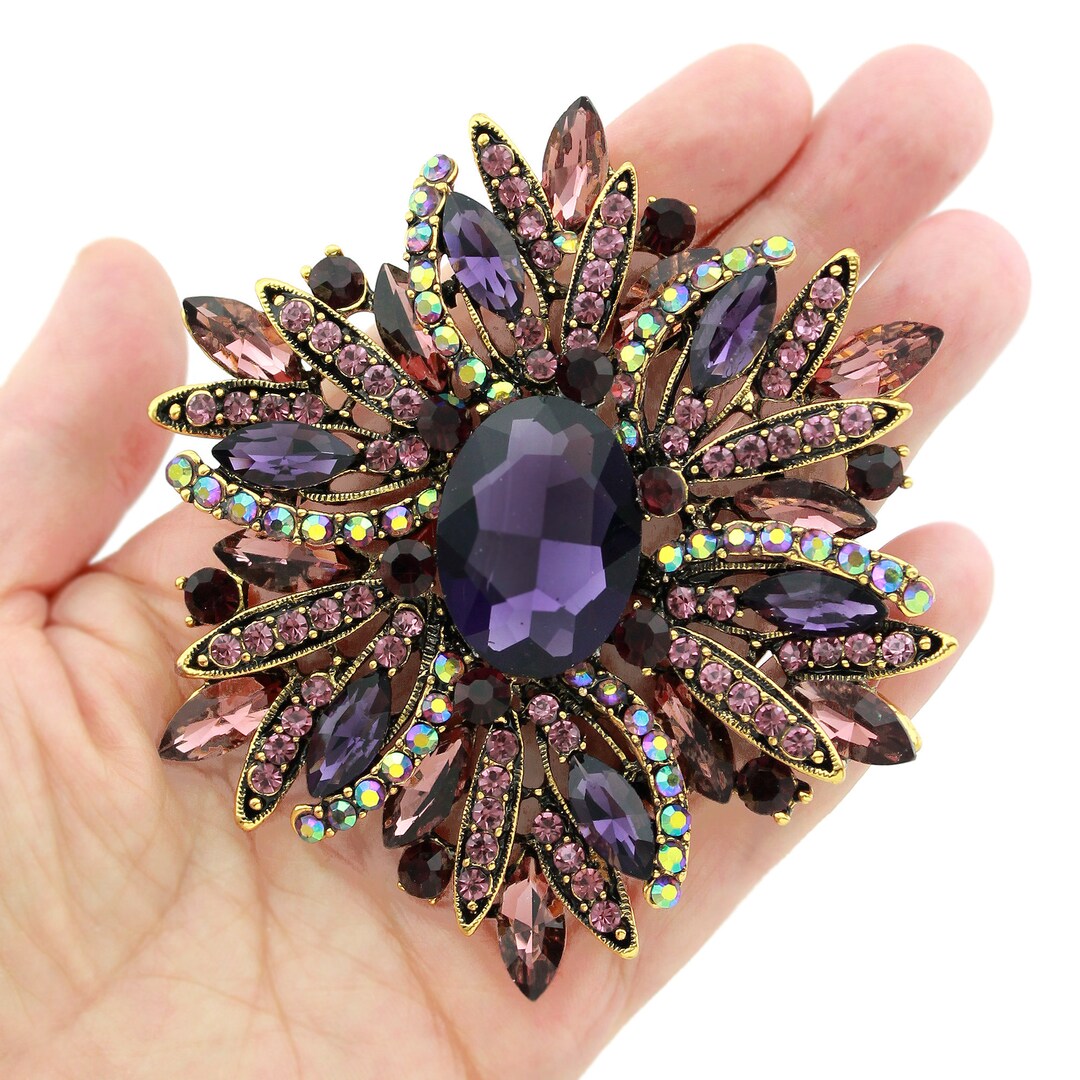Large Crystal Brooch, Purple Rhinestone Brooches Pins Women, Prom Party ...