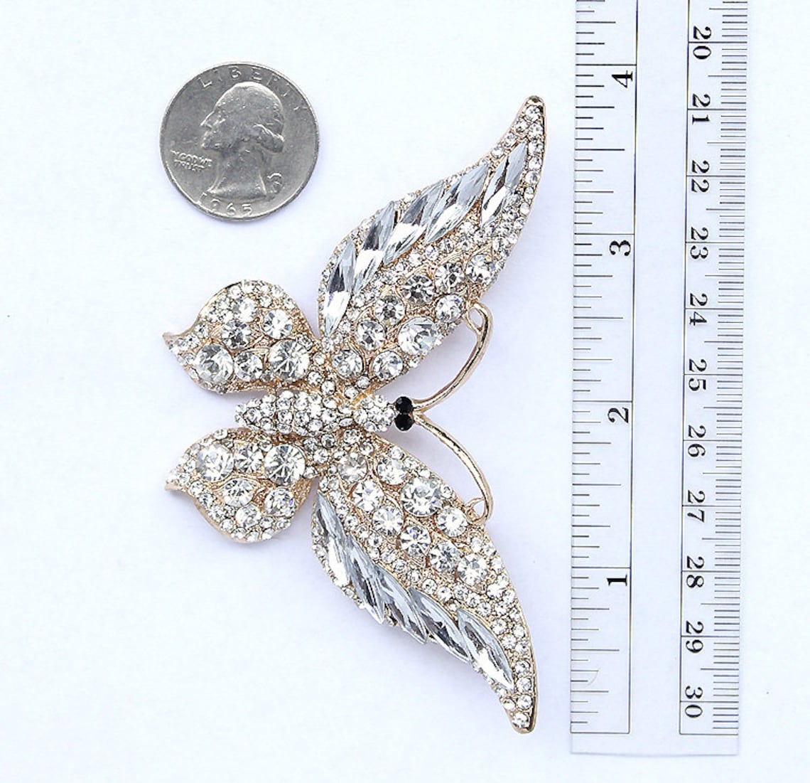 Crystal Butterfly Brooch: Gold Rhinestone Pin, Bridal Jewelry - Etsy