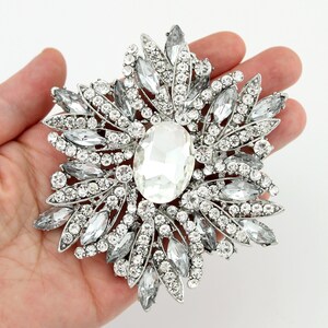 Extra Large Rhinestone Brooch: Silver Crystal Pin Sparkly Wedding ...