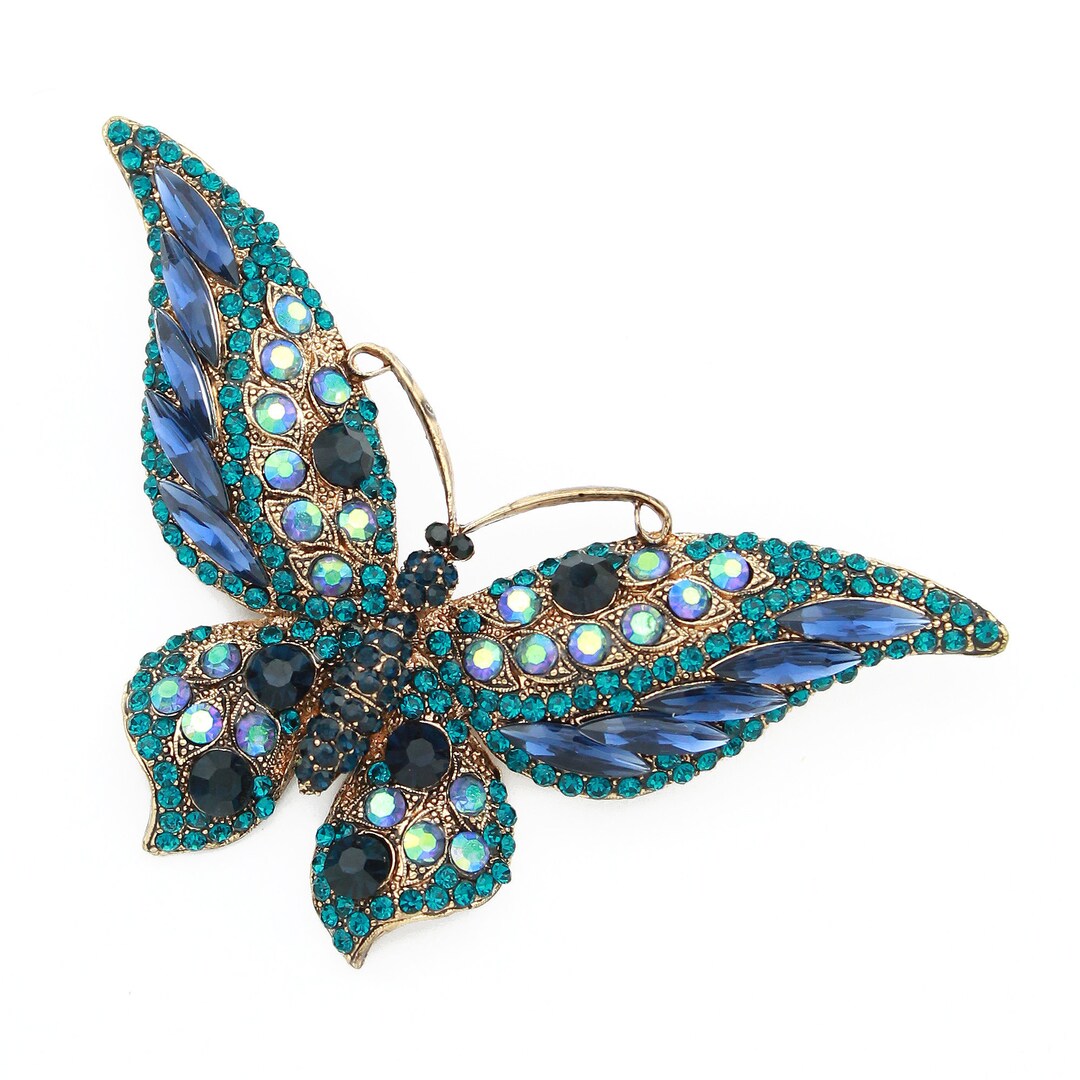 Navy Blue Rhinestone Butterfly Brooch: Wedding Bouquet Pin - Etsy