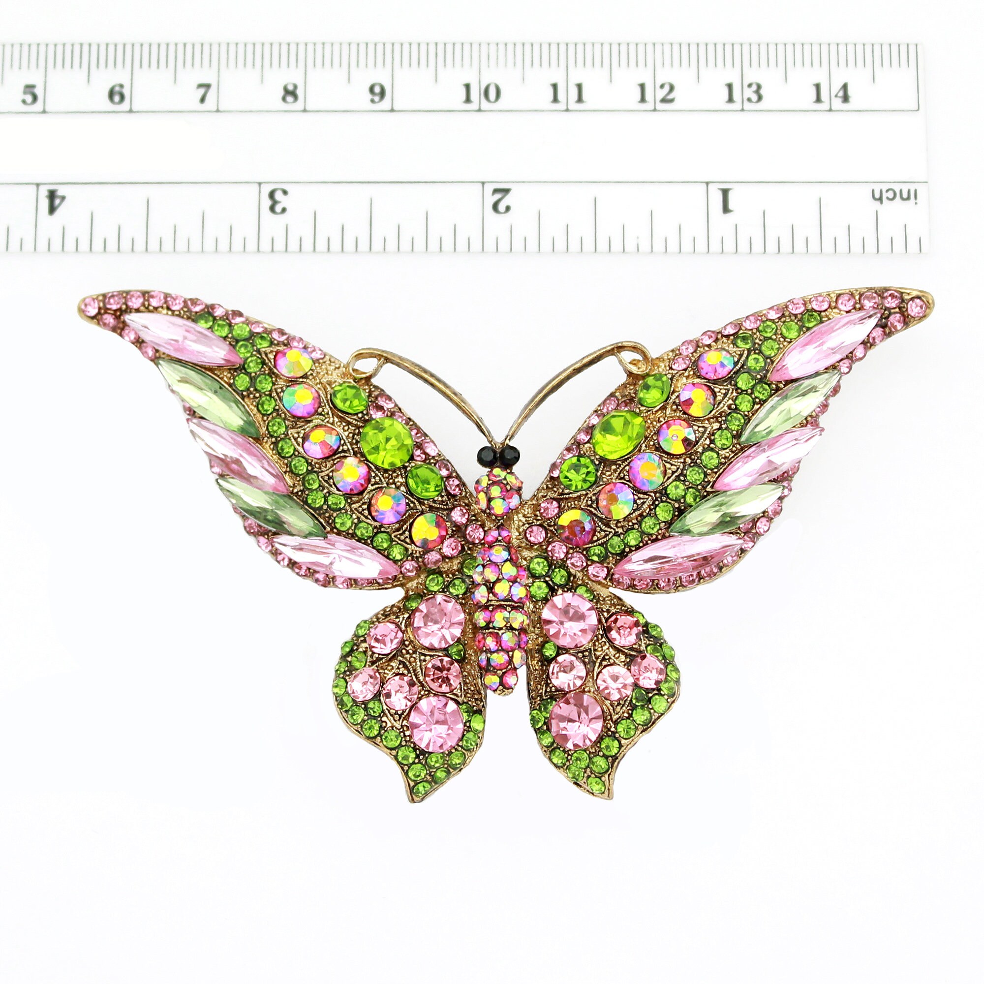 Rhinestone Butterfly Brooch Pink Green Brooches Pins Dress - Etsy