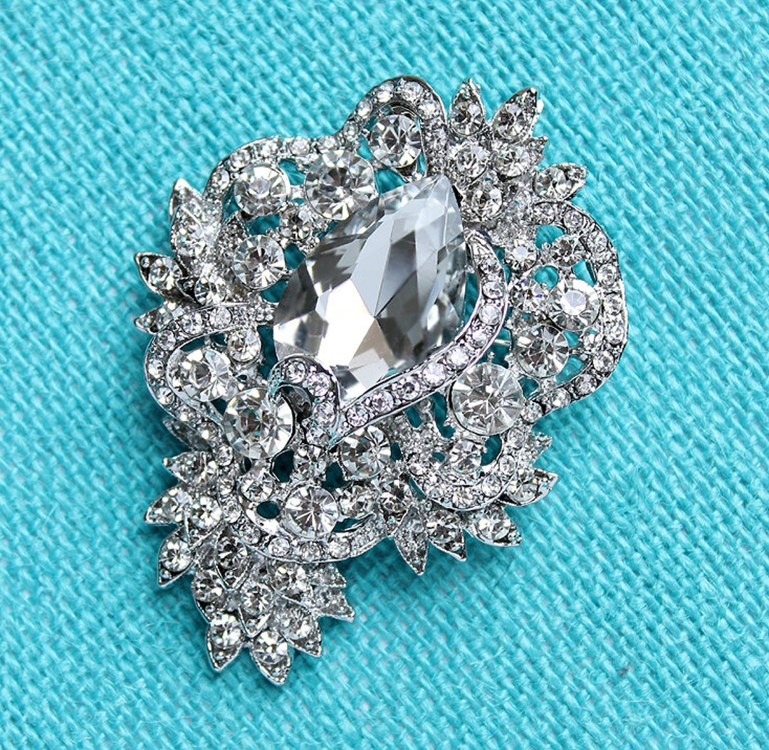 Transparent Crystal Brooch Pin Clip Dress Silver Plated Embellishment ...