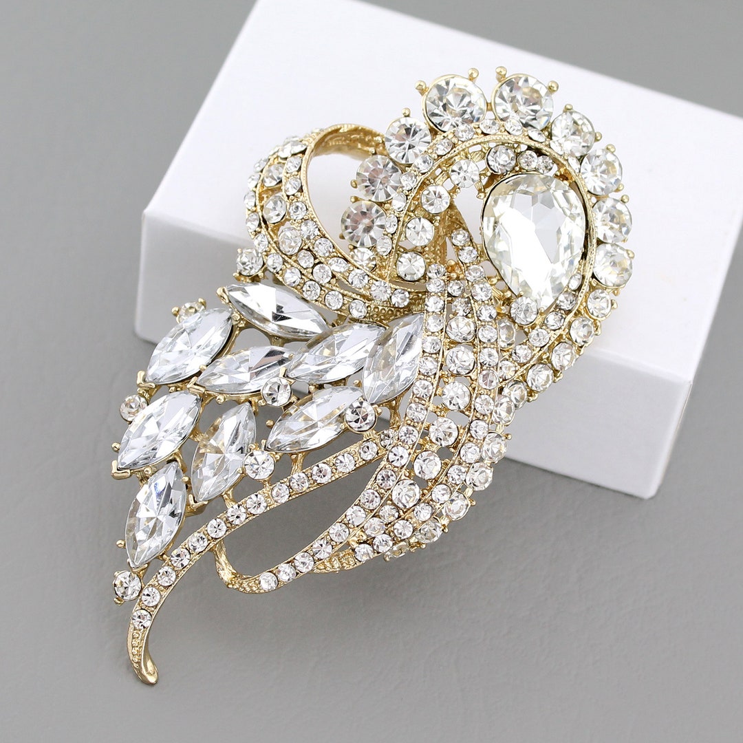 Golden Sparkly Brooch, Rhinestone Brooches Pins Women, Wedding Bridal ...
