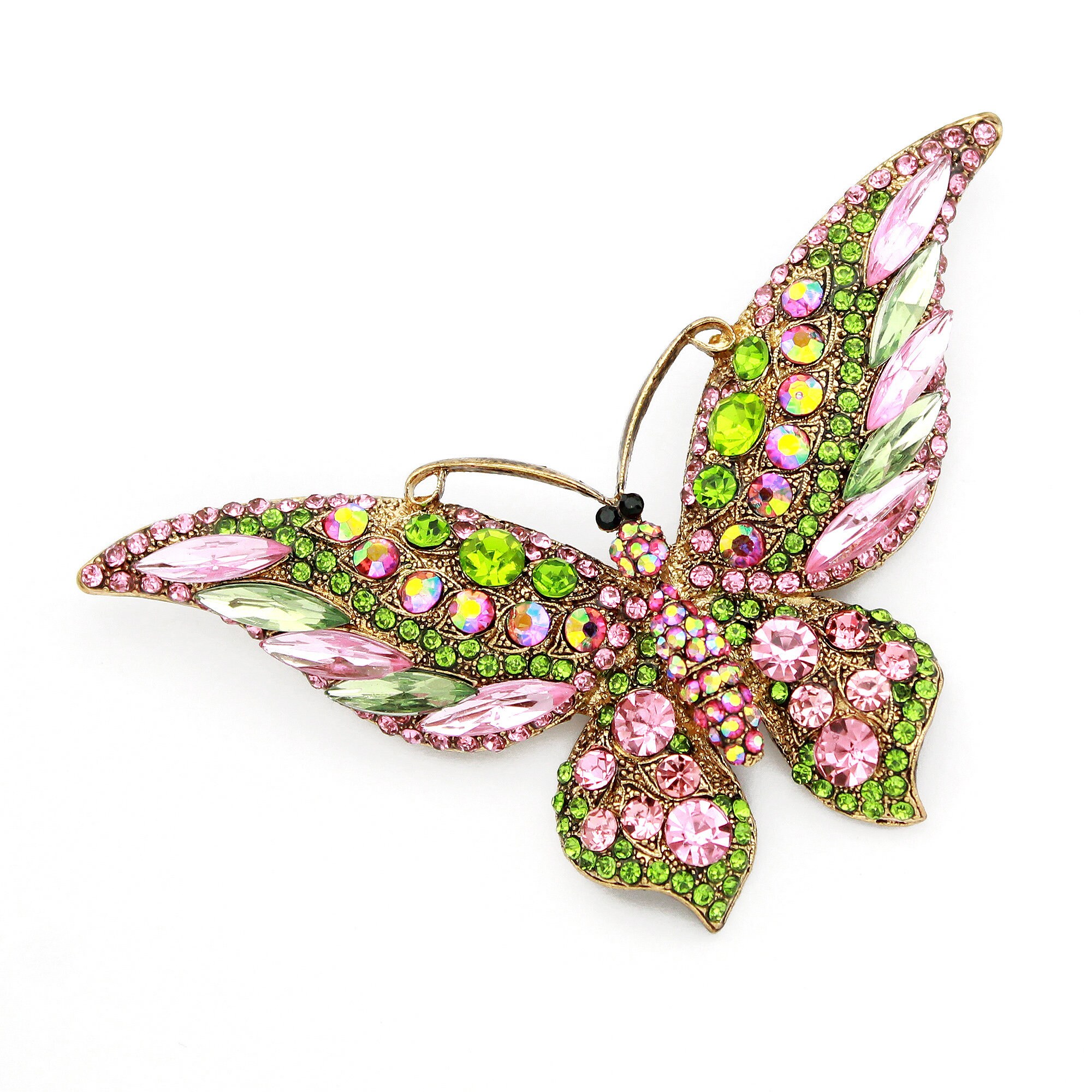 Rhinestone Butterfly Brooch Pink Green Brooches Pins Dress - Etsy