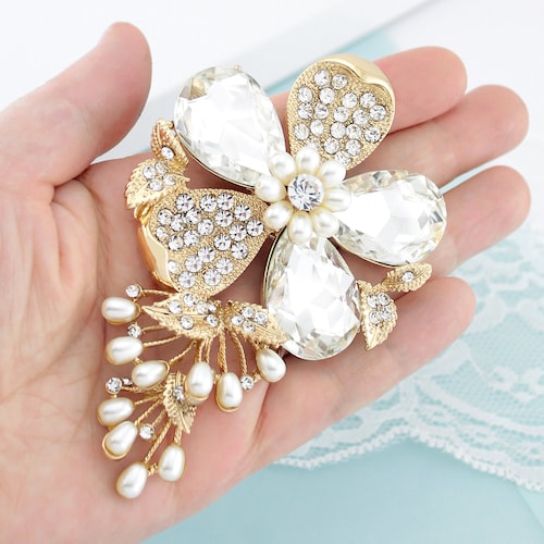 Crystal Gold Brooch Large 4 Inch Brooch Rhinestone Brooches - Etsy