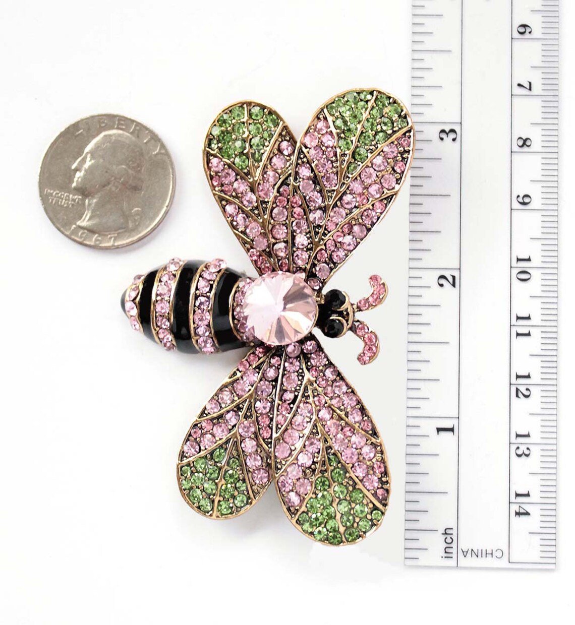 Bee Rhinestone Brooch Large Pink Green Honey Bee Broach Pin - Etsy