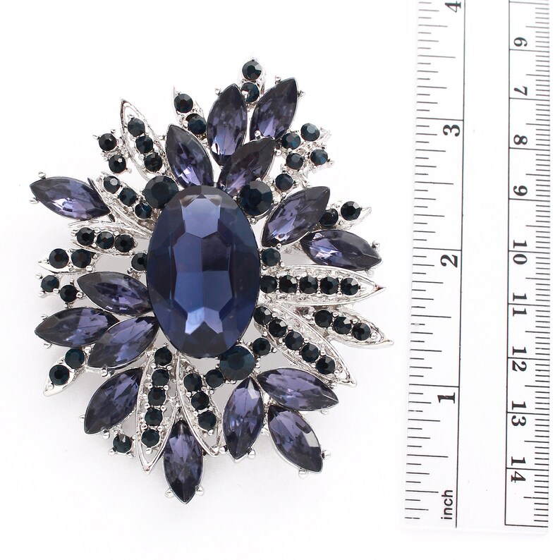 Navy Rhinestone Brooch: Silver Plated Bridal Bouquet Pin - Etsy