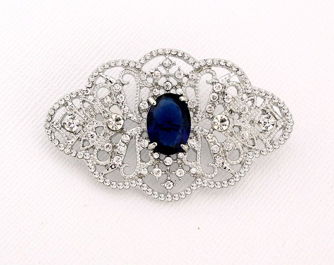 Blue Rhinestone Brooch, Crystal Oval Brooch, Wedding Bouquet Brooches ...