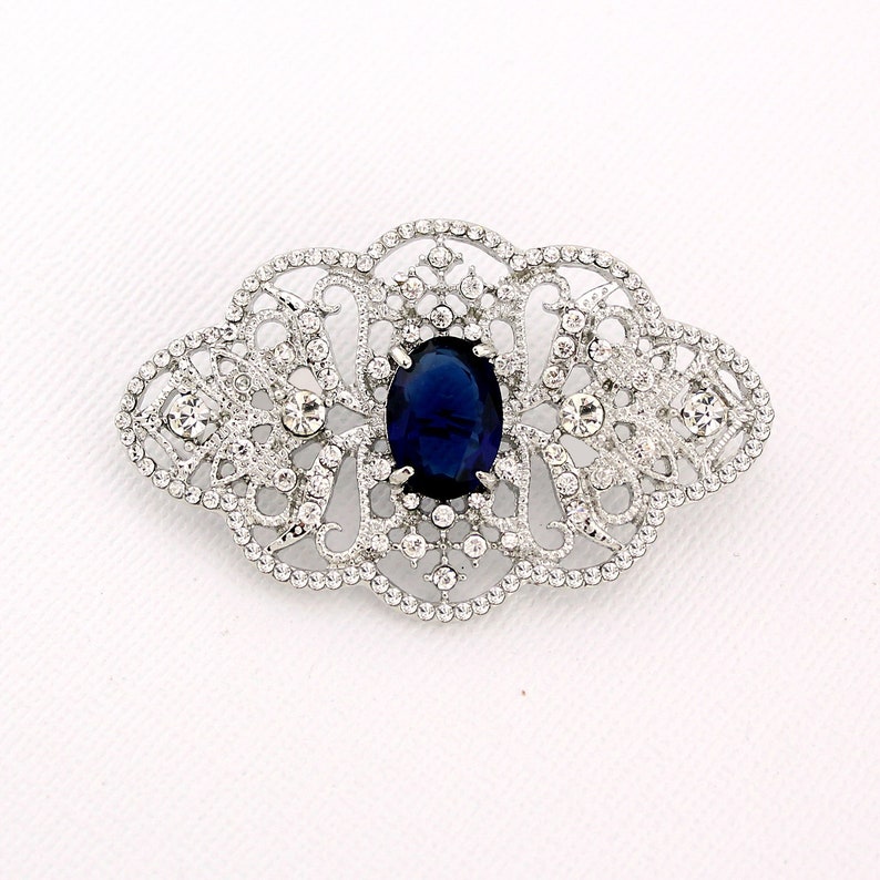 Blue Rhinestone Brooch Crystal Oval Brooch Wedding Bouquet - Etsy