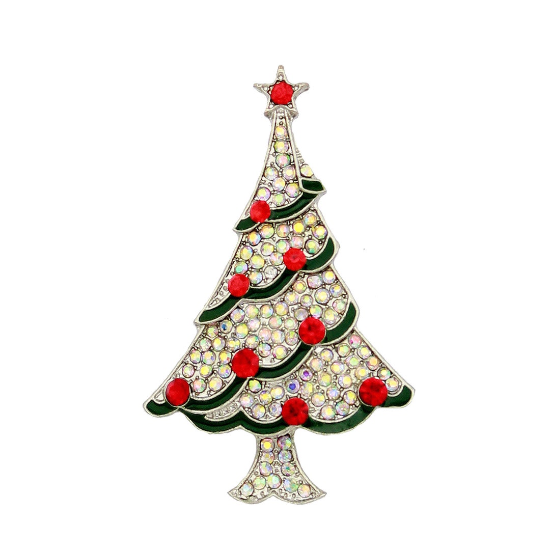 Crystal Christmas Tree Brooch: Silver AB Rhinestone Holiday Pin - Etsy